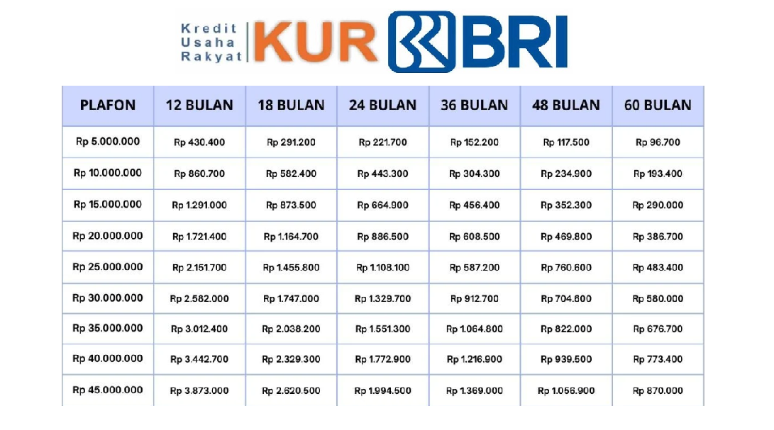 Bisa Pinjam 10 Juta Tanpa Agunan, Ini Rincian Tabel Angsuran KUR BRI ...