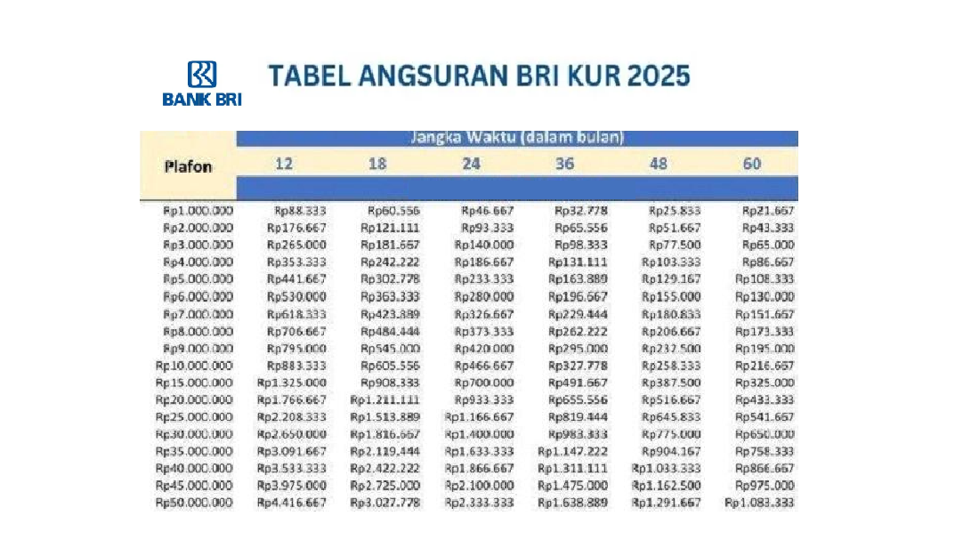 Bunga KUR BRI 2025 Berapa Persen Untuk Plafon Rp50 Juta, Bisa Dicicil Mulai dari Rp500.000?